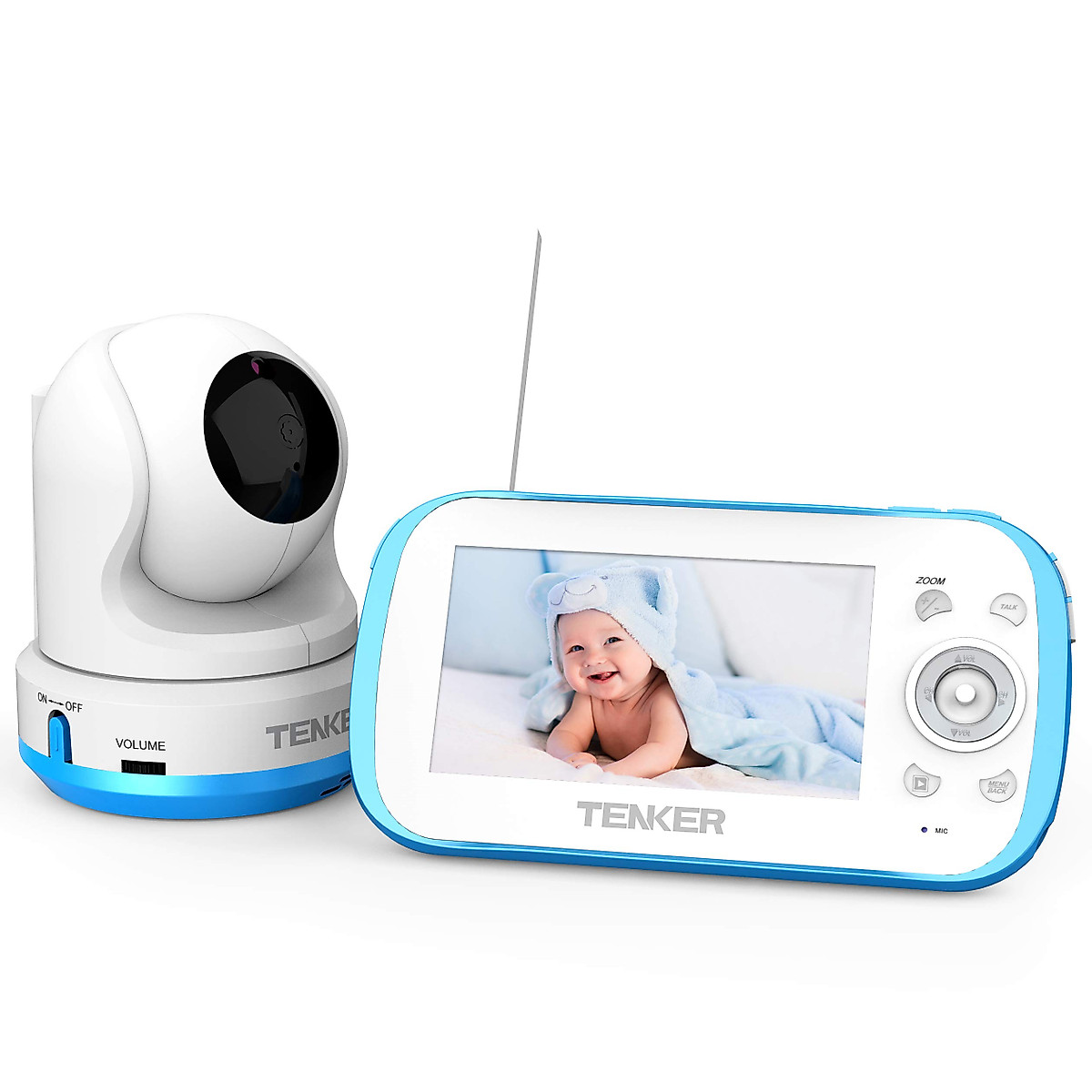 TENKER Video Baby Monitor with Camera and Audio, 4.3 LCD Baby Monitor with Night Vision, Non-WiFi, VOX, Lullaby, Two Way Talk, Temperature Detection, 270°Pan-Tilt-Zoom and Video Record