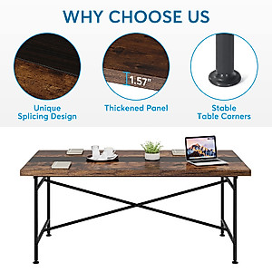 Tribesigns 63 Inch Conference Table, 6 Person Rectangular Conference Table, Meeting Table Seminar Boardroom Table with Strong Metal Frame for Office Conference Room (Rustic Brown & Black)