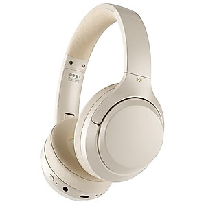 iKF T1-Wireless Wired Headphones Call Noise Cancelling Bluetooth Headset Bass Stereo Sound 50 Hours Using Time Built-in Microphone Pairing 2 Devices Compatible iOS/Android (Off-White)
