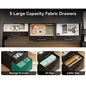 AODK 79 inch L Shaped Desk with File Drawers, Reversible L Shaped Gaming Desk with Power Outlets & LED Lights, Computer Desk with Storage Shelves for Home Office, Black