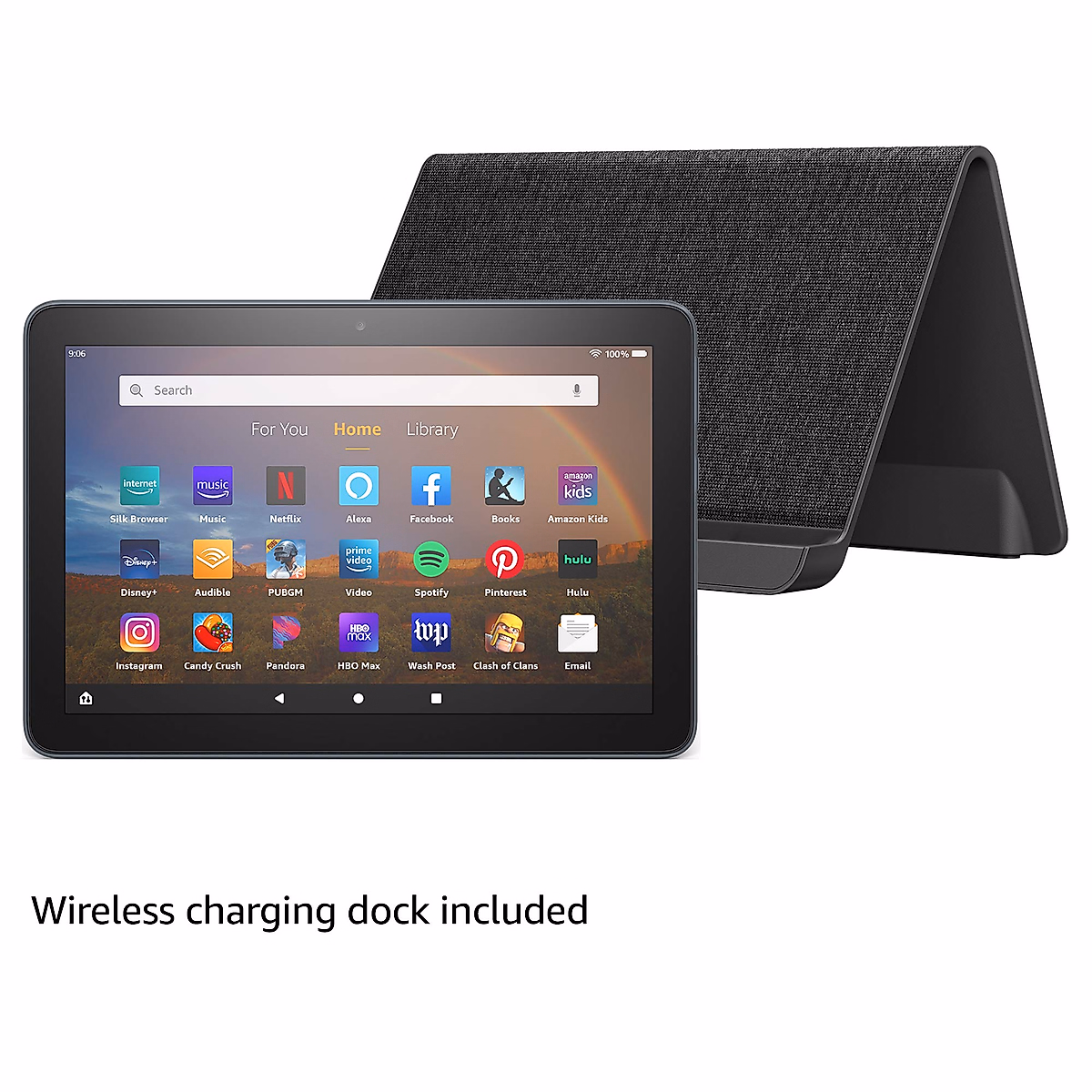 Fire HD 8 Plus tablet, HD display, 32 GB, our best 8" tablet for portable entertainment, Slate, without lockscreen ads + Made for Amazon, Wireless Charging Dock