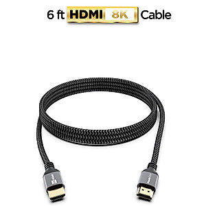 PowerBear 10K 8K HDMI 2.1 Cable 6 ft | 48Gbps High Speed 4K@120Hz Braided Cord 144Hz 8K@60Hz, eARC, Dynamic HDR 10,for Laptop, Monitor, PS5, PS4, Xbox One, Fire TV, Apple TV