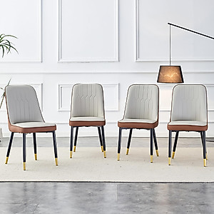 CASAXOHI Modern Dining Chairs Set of 6,Leather Dining Chairs Set of 6 with Gold and Metal Legs High Back,Mid Century Modern Kitchen Dining Room Chairs for Living Room,Chairs Set for 6