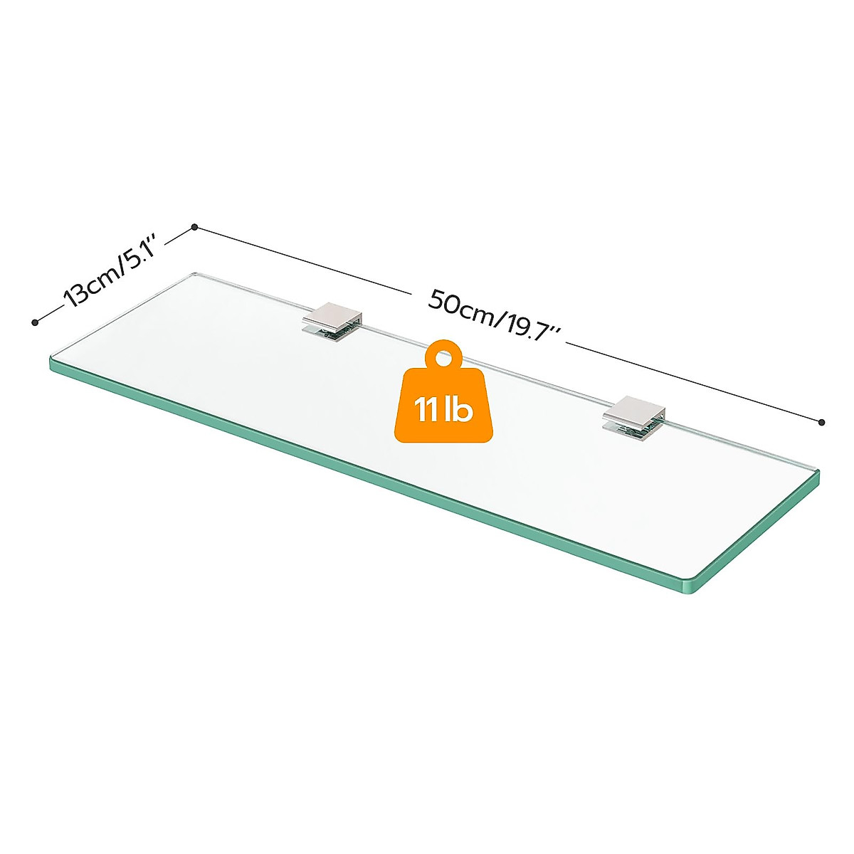 HOOBRO Glass Shelf for Bathroom, 19.7 Inch Bathroom Shelf Wall Mounted, Tempered Glass Shelf with Zn Alloy Brackets, Floating Shelf for Bathroom, Toilet, Room Decor, Silver SV06BJ01