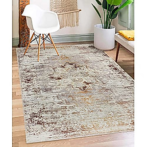 SUPERIOR Washable Indoor Runner Rug, Unique Home Floor Throw for Living Space, Dining Room, Office, Bedroom, Hallway, Entryway, Rustic Distressed Geometric Decor, Dove Collection, 6' x 9'
