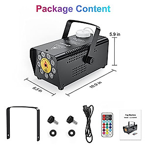 Fansteck Fog Machine with 9 LED Lights, Automatic Smoke Machine with 12 Color RGB Lights Effect for Halloween Party Wedding Christmas Stage, 500W Portable Fog Machine Outdoor with Remote Control