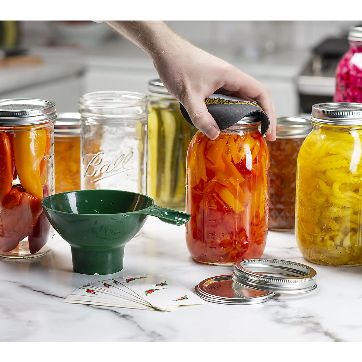 Regular Mouth 32 oz (Quart) mason Jars (24-Pack) with Lids and Bands Bundled with KangarooBands Jar Opener, and Package Of Jar Labels | Canning, Fermenting, Pickling, DIY Decors Projects