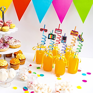 80s Party Favors Decorations 80s Straws 24pcs 80s Party Supplies Reusable 80s Plastic Straws for 80s Birthday Party, Back to 80s, Retro, Neon, Hip Hop Party Decorations Favors