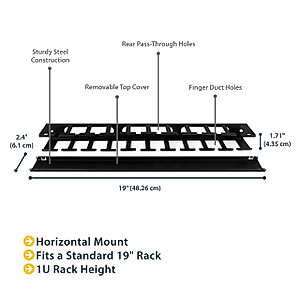 StarTech.com Horizontal 1U Server Rack Cable Management Finger Duct w/ Cover - 19" Network Rack Wire Duct Raceway Panel - Slotted Wire Duct (CMDUCT1UX)