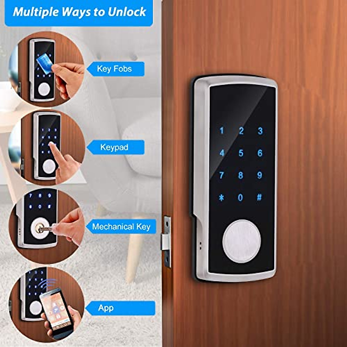 Front Door Keyless Entry Door Locks Deadbolt Locks with Keypads, Bluetooth Door Locks Touchscreen APP Keyless Door Locks for Apartment Home Hotel Office, Auto Lock