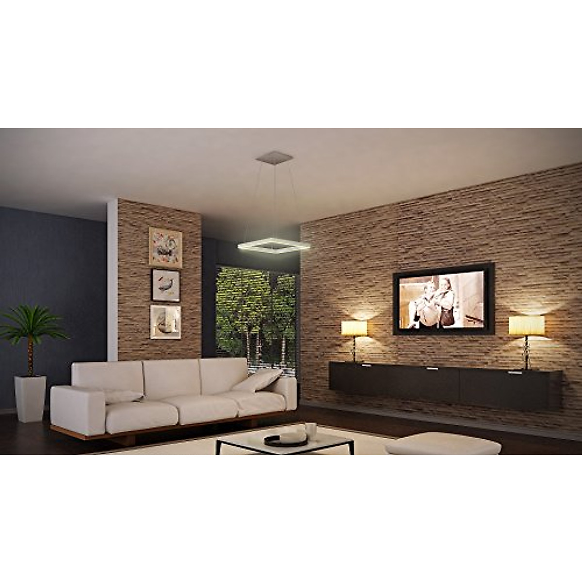 VONN VMC31620AL Atria 20" LED Chandelier, Adjustable Suspension Fixture, Modern Square Chandelier Lighting in Silver