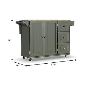 Homestyles Mobile Kitchen Island Cart with Wood Top and Dropleaf Breakfast Bar, 18" D x 53.5" W x 36" H, Green