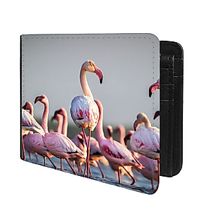 Unique Desige Pattern - Flamingo in Lake, Slim Front Pocket Wallet Billfold RFID Blocking