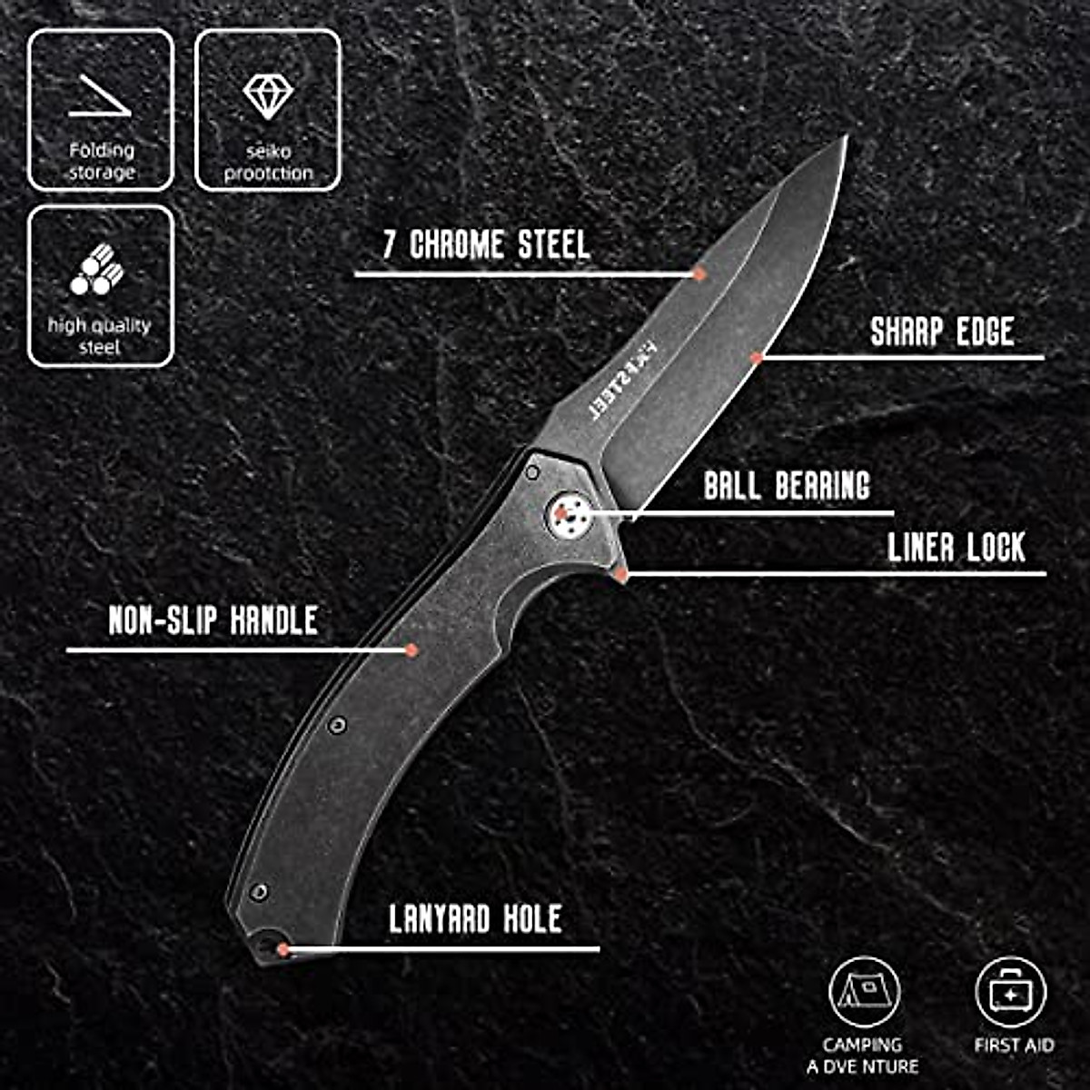 FXFSTEEL Folding Knives AUS-8 Blade with Stainless Steel Handle Multi tool Tactical Knife for Outdoor, Survival, Hunting and Camping EDC Pocket Folding Knife with Clip