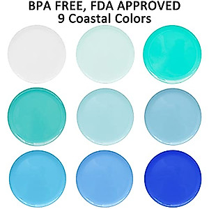Youngever 10 Inch Plastic Plates, Large Plates, Dinner Plates, Set of 9 (Coastal Color Theme)
