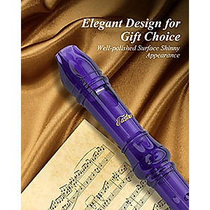 Eastar Soprano Recorder Instrument for Kids Students Beginners, German fingering C Key Recorder Instrument 3 Piece with Cleaning Kit, Storage Bag, Fingering Chart, ERS-1GPu, Purple, School-Approved