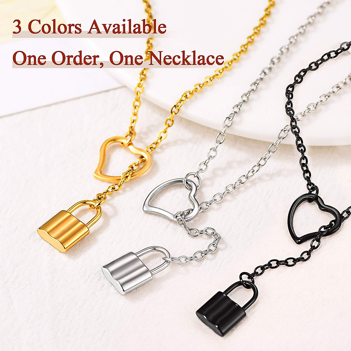 FOCALOOK Black Long Necklaces for Women Y Shaped Lariat Chain Drop Lock Pendant Necklace