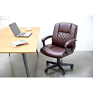 Qulomvs Executive Office Chair Mid Back, Ergonomic Office Desk Chair with Wheels Back Support, Computer Task Work Chair with Arms 360 Swivel (Brown)