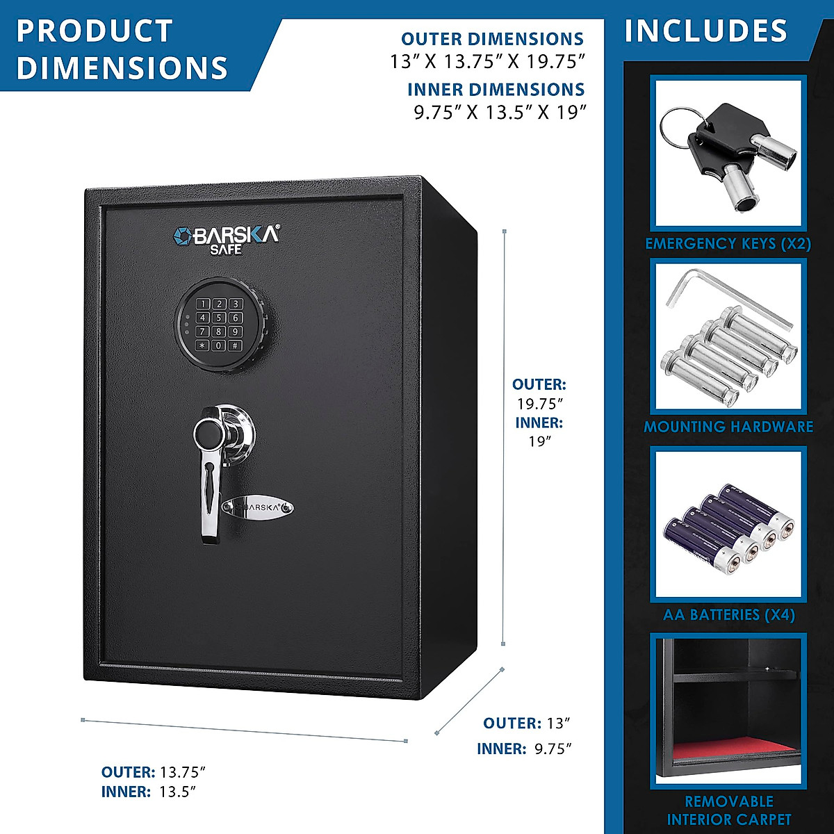 Barska Digital Keypad Home & Office Steel Security Safe Lock Box with Deadbolts - 1.45 Cu Ft Deluxe