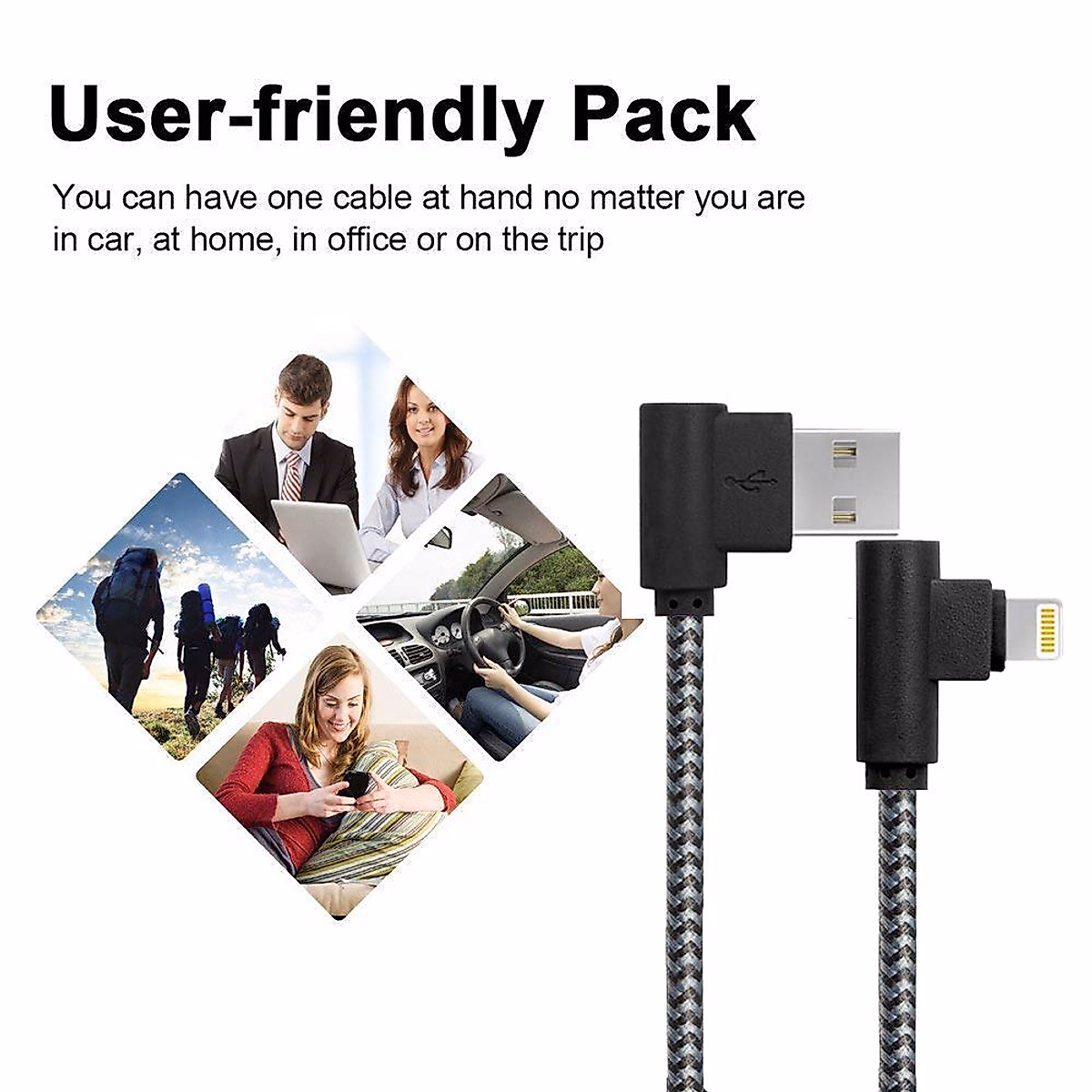 APFEN 3 Pack 10FT/3M [The Most Durable Cable] 90 Degree Charging Cable Extra Long Nylon Braided Certified Cable Compatible with iPhone 12/11/Xs Max/XS/XR/X, 8 7 6 (Black Gray, 10FT)