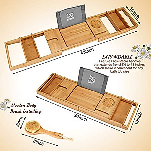 FITNATE Luxury Bathtub Tray, Wooden Bathtub Tray with Extendable Sizes, Adjustable, Non-Slip & Durable, Bathtub Tray Caddy with Wooden Body Brush for Luxury Bath or Reading,Distinctive Gift