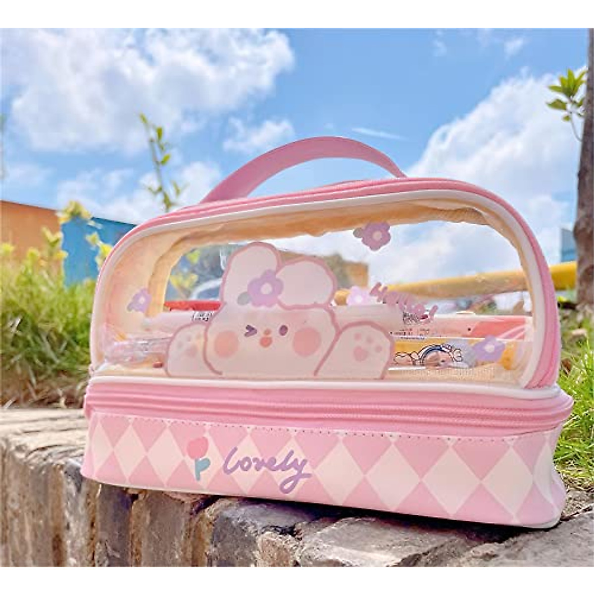 LaurelTree Kawaii Aesthetic Cute Pencil Case Bag Large Storage High Capacity Stationery with 2 Compartments Pouch Box Holder Organizer Office College School Adults Students Teens Girls Boys (Pink)…