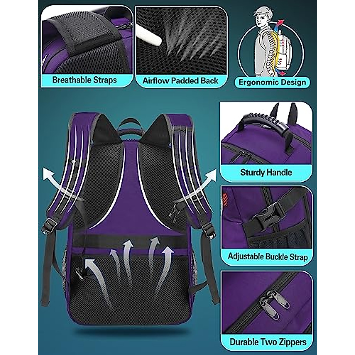 ProEtrade Travel Backpack, Extra Large Laptop Backpack School Business Anti Theft TSA Approved College Work Computer Bag Fits 17 Inch Laptop with USB Charging Port Bookbag for Women Men(Purple)