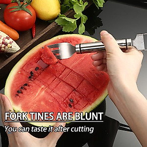 2pcs Stainless Steel Fruit Cutter, Watermelon Fork Slicer Cutter, 2 in 1 Cutting Tool for Kitchen Camping Party, Sanding Texture. Comfortable Grip, Smooth and Polished (2 Upgraded)