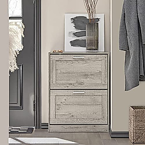 Haotian FSR137-HG, Grey 2 Drawers Shoe Cabinet Shoe Rack Shoe Storage Cupboard Organizer Unit