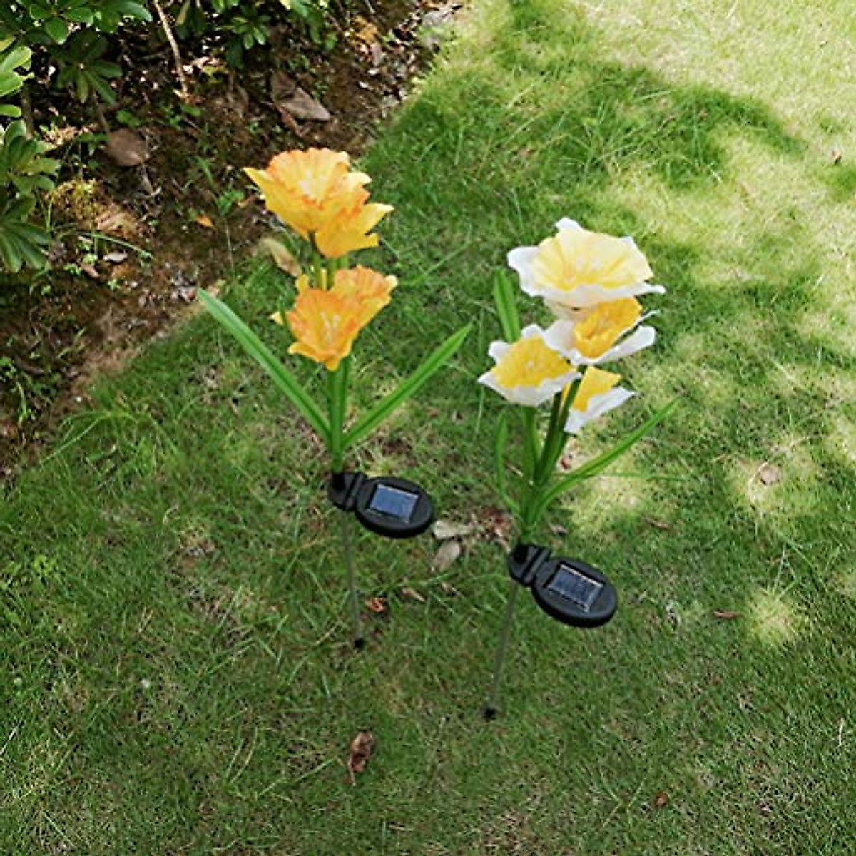 Mobestech Solar Garden Stake Light Waterproof Solar Daffodil Flower Light Solar Path Light for Garden, 1Pcs, 1PCS Yellow & White