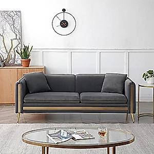 Homtique 2 Piece Sofas Set for Living Room, Modern Upholstered Sectional Loveseat and Sofa Set, Gold Metal Legs, 4 Pillows Included, Velvet Sofa Couch Furniture for Bedroom, Apartment, Office (Grey)