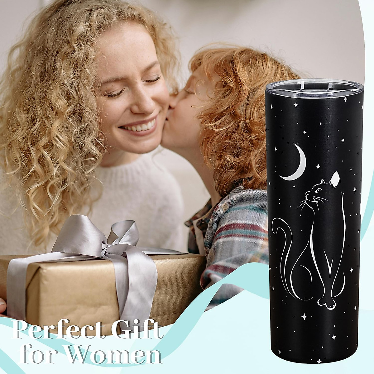 Black Cat 20 Oz Tumbler - Cat Gifts for Women, Goth Halloween Tumbler for Hot & Cold Drinks