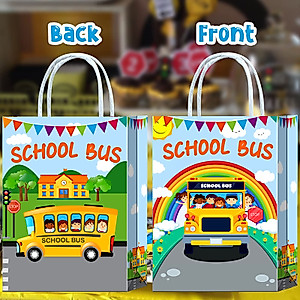 16 Pieces School Bus Goodie Bags for School Bus Birthday Party Supplies,School Bus Gift Snacks Treat Candy Party Favors Bags with Handles for Kids kindergarten School Bus Theme Party Decorations