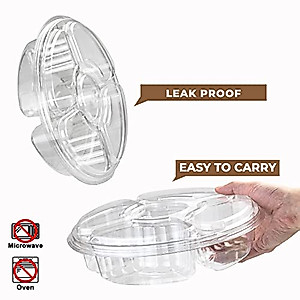 [8 Pack] 10 Inch Round Plastic Appetizer Tray with Lid - 5 Compartment Container, Food Serving Dip Platter, Disposable Clear PET Storage, Kids Snack, Veggie Fruit Travel Organizer for Party and Buffet