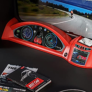 Cilek Study Desk and Hutch with Cabinet EV Car Dashboard Design, Extra Shelves, Soft-Close Drawers, Red