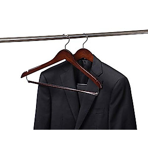 Quality Hangers 10 Wooden Curved Hangers Beautiful Sturdy Suit Coat Hangers with Locking Bar Chrome Hooks (10)
