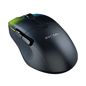 ROCCAT Kone Pro Air Gaming PC Wireless Mouse, Bluetooth Ergonomic Performance Computer Mouse with 19K DPI Optical Sensor, AIMO RGB Lighting & Aluminum Scroll Wheel, 100+ Hour Battery Life, Black