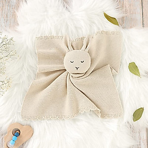 LAWKUL Baby Lovey Knit Cotton Babe Security Blanket Bunny Comforter Blankie Adorable Soft Newborns Lovies for Boy Girl Beige