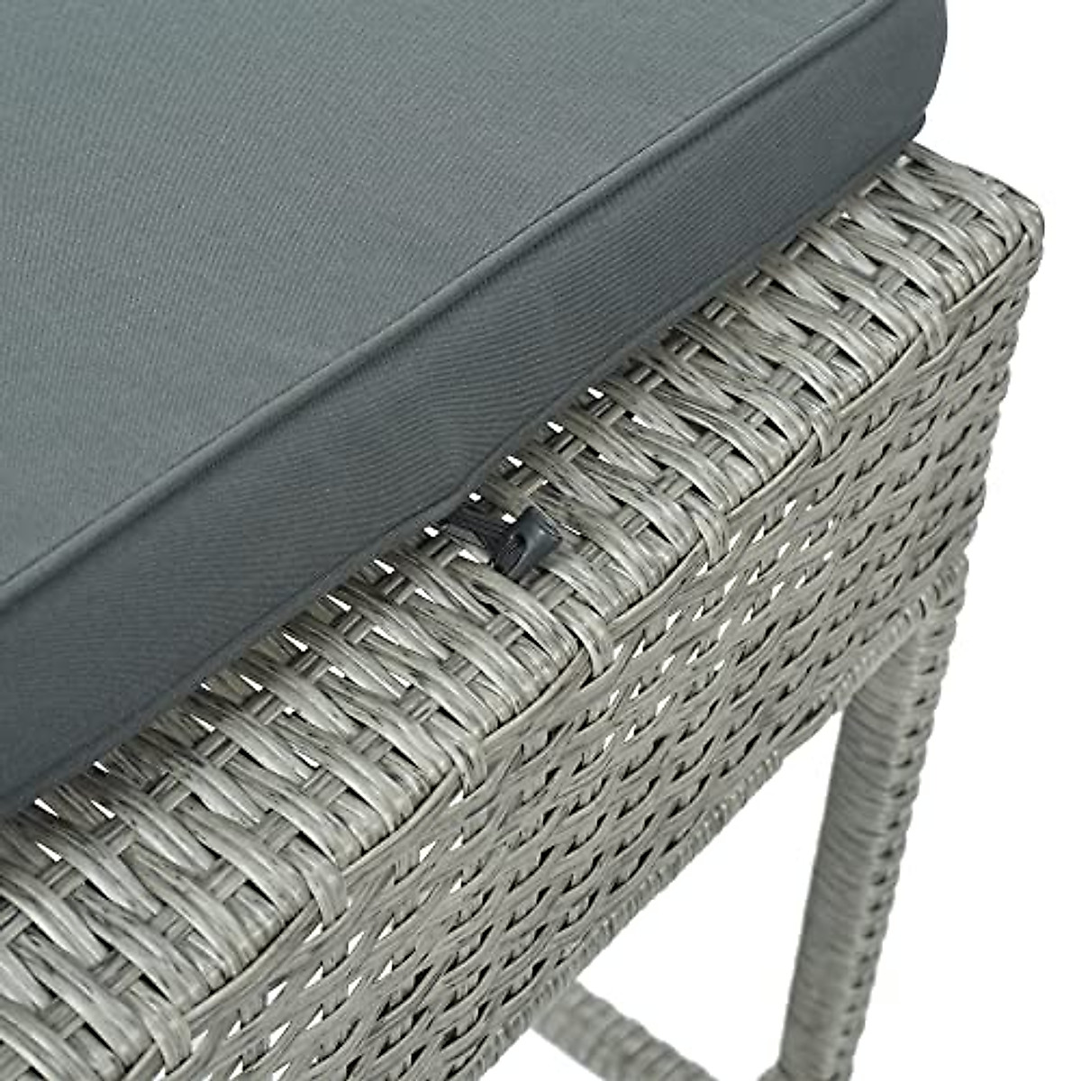 KELRIA Patio Bar Counter Height Bistro, Outdoor 5-Piece PE Rattan Dining Set,All-Weather Wicker Square Kitchen Table with Storage Shelf and 4 Padded Stools for Backyard,Porch,Gray
