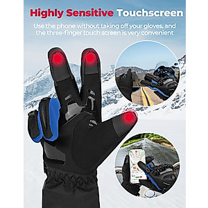 KEMIMOTO Winter Motorcycle Gloves, Rainproof Riding Gloves with Touchscreen, Motorcycle Winter Gloves for Men, Warm Motorcycle Gloves for Riding, ATV, UTV, Snowmobile - Blue, Large