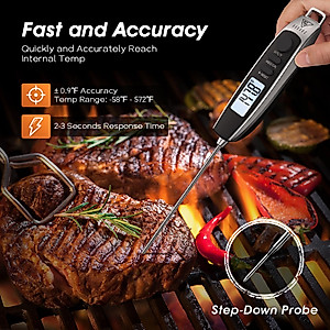DOQAUS Digital Meat Thermometer, Instant Read Food Thermometer for Cooking Kitchen Candy with Super Long Probe for Turkey Water Grill Smoker Oil Deep Fry
