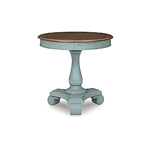 Signature Design by Ashley Mirimyn Farmhouse Round Accent Table, Teal & Brown
