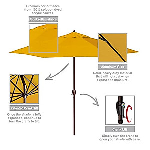 California Umbrella 9' Rd Sunbrella Aluminum Patio Umbrella, Crank Lift, Auto Tilt, Bronze Pole, Sunflower Yellow