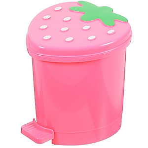 Garneck Strawberry Trash Can, Mini Strawberry Trash Bin Cute Pink Trash Can Kawaii Garbage Can Plastic Garbage Container with Lid Bathroom Bedroom Decor