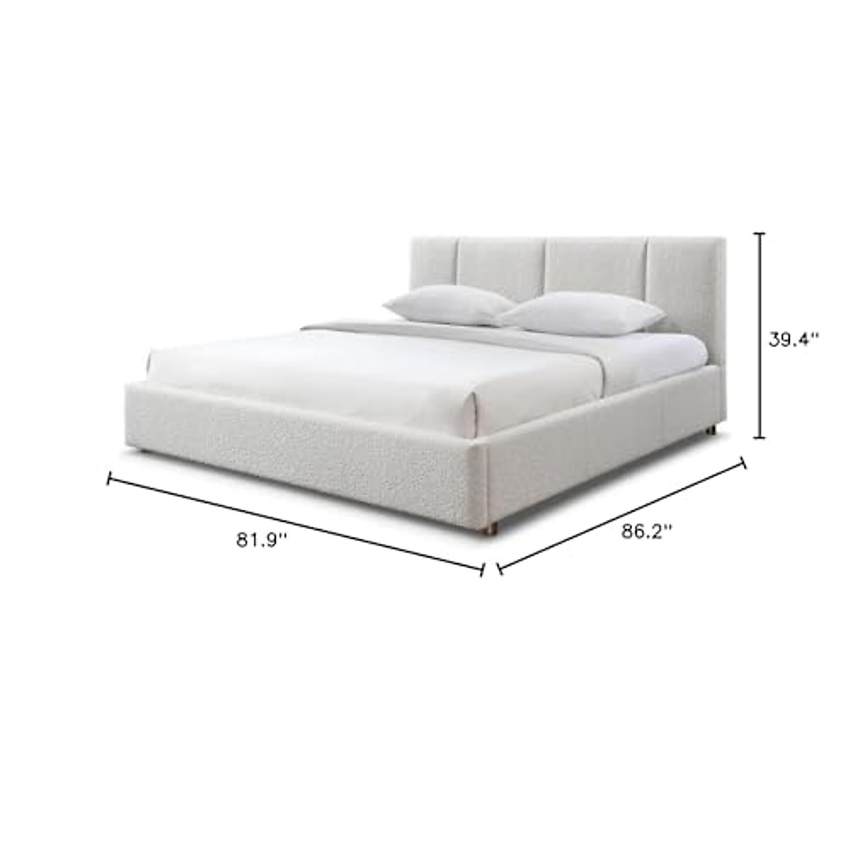 Omax Decor Venice Upholstered Platform Bed | Box Spring Not Required | (Cream Beige Boucle, King Bed Frame)