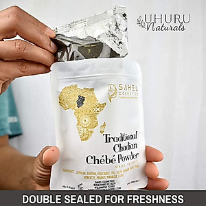 Uhuru Naturals Sahel Cosmetics Chebe Powder (50 Grams) - All-Natural Ingredients Promotes Hair Growth Helps Prevent Breakage Formulated for Kinky Hair Available in 4 Sizes