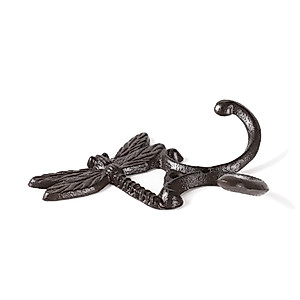 BRASSTAR Cast Iron Dragonfly Shape 2 Coat Hooks Wall Mount Hanging for Coats, Bags, Hats, Towels, Keys, Antique Replica Rust Color Home Art Decor TQGJPT276