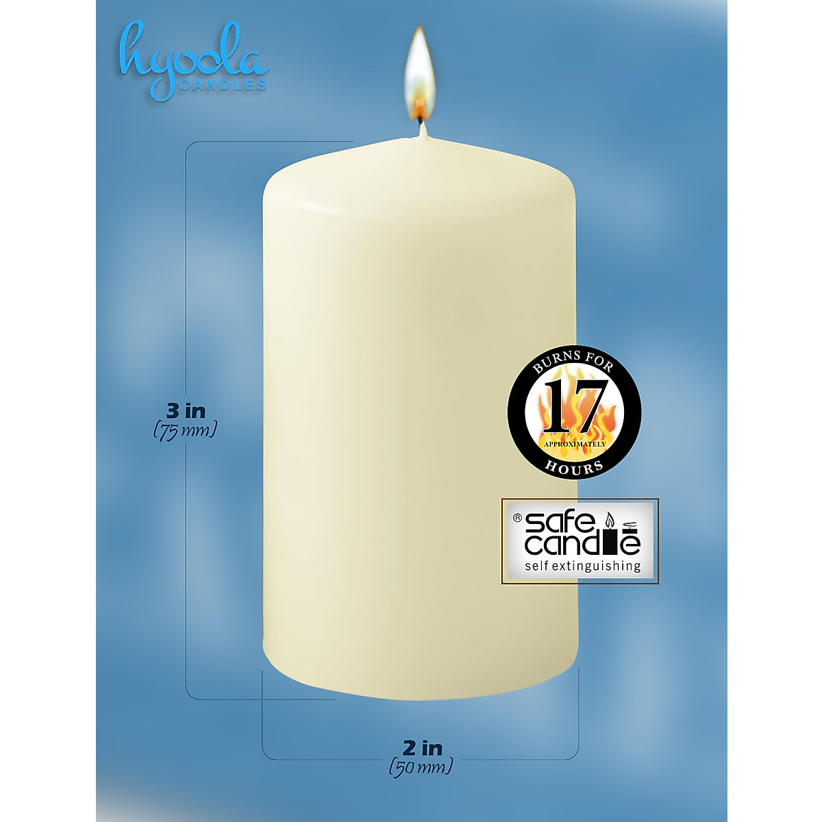HYOOLA Ivory Pillar Candles 2x3 Inch - Unscented Pillar Candles - Set of 4 - European Made