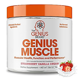 Genius Muscle Builder & Mass Gainer Supplement, Strawberry Vanilla Cream - 100% Naturally Flavored & Sweetened - Anabolic Activator for Men & Women - Weight Gainer, Lean Muscle Growth for Bodybuilding