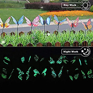 KEANVIK 25 Pcs Glowing Artificial Butterfly Decorative Garden Stakes for Outdoor Yard, Patio Plant Pot, Lawn and Home Decorative (25 Pcs Glowing Butterfly Stakes)